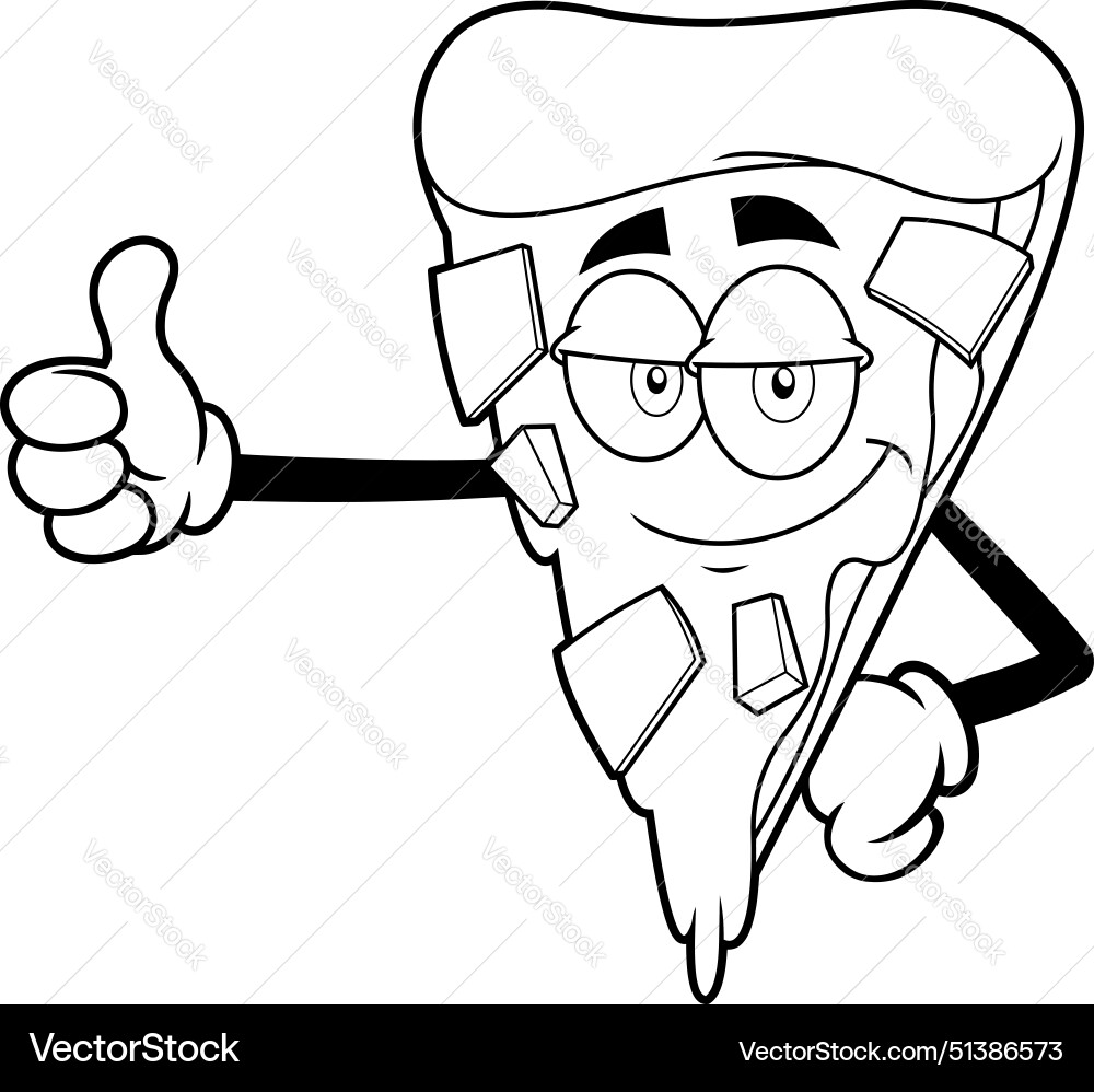 Outlined smiling pizza slice cartoon character Vector Image