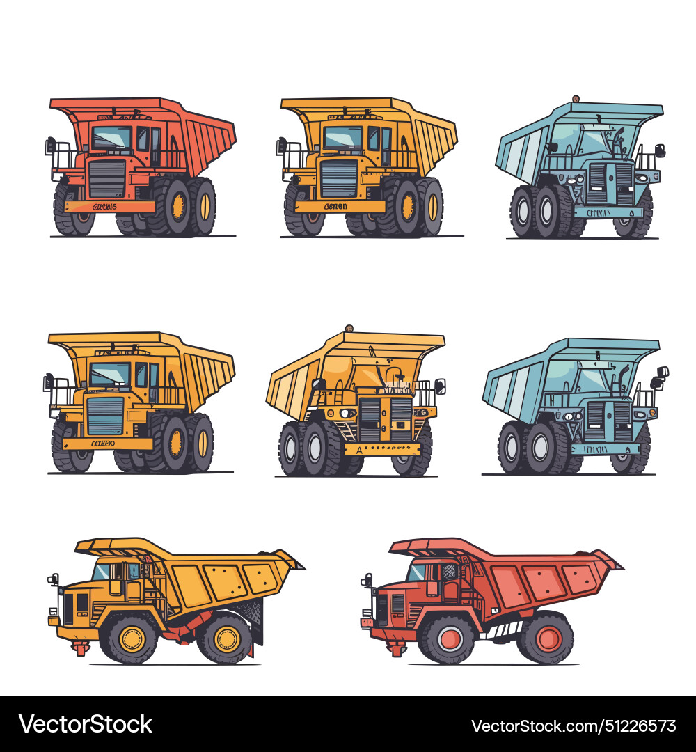 Six different styles mining dump trucks Royalty Free Vector