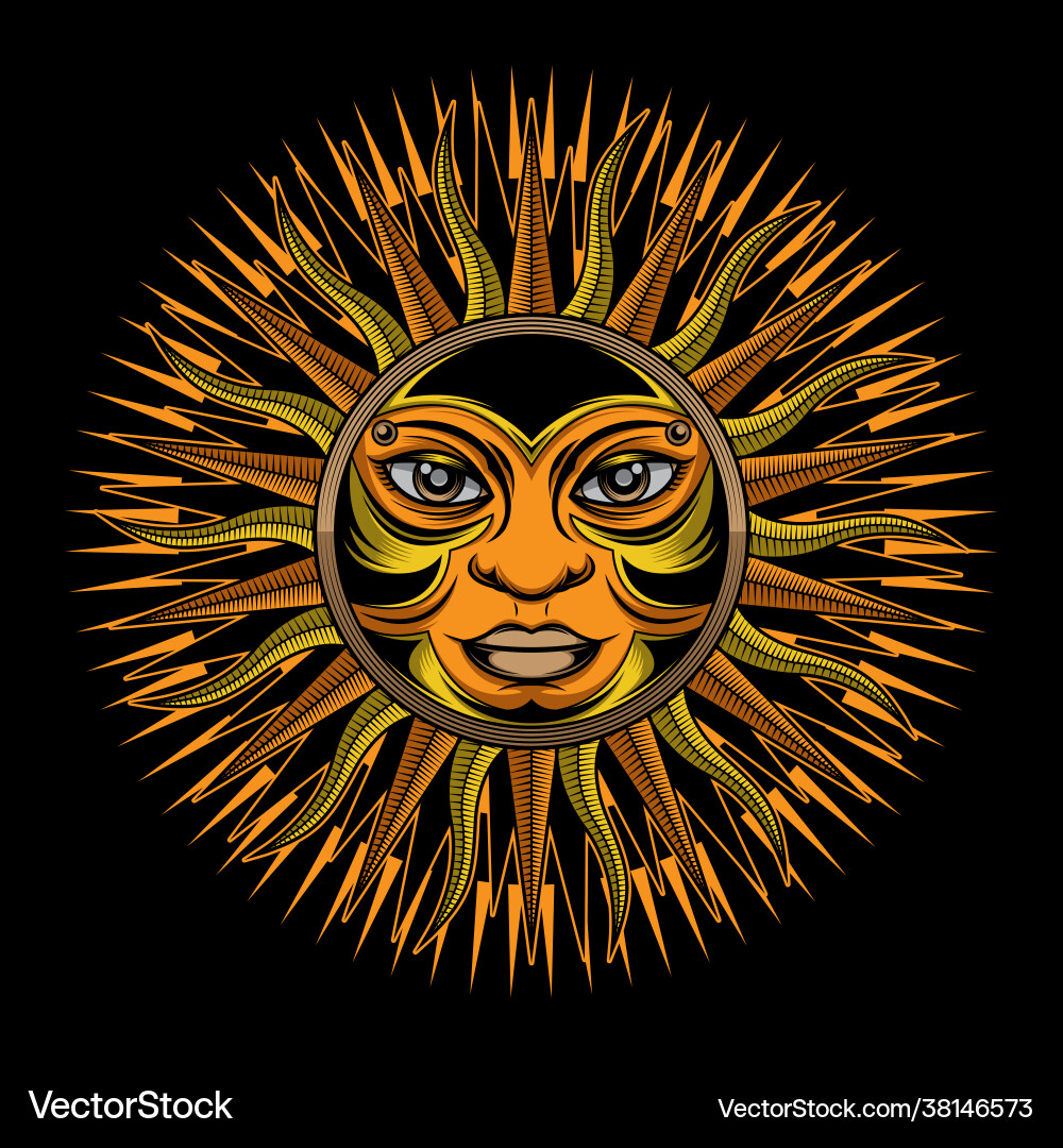 Traditional sun tattoo Royalty Free Vector Image