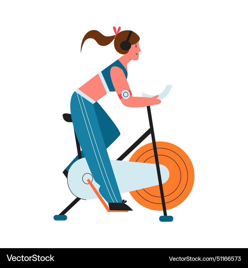 Woman training on static bike at gym workout Vector Image