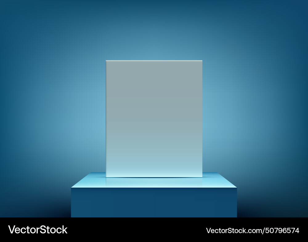 3d blue box podium with white backdrop sits Vector Image