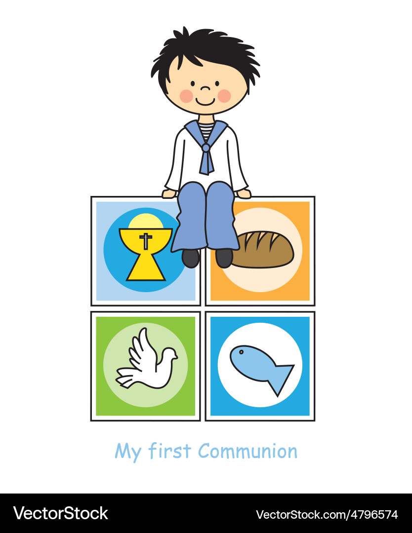 Boy first communion card Royalty Free Vector Image