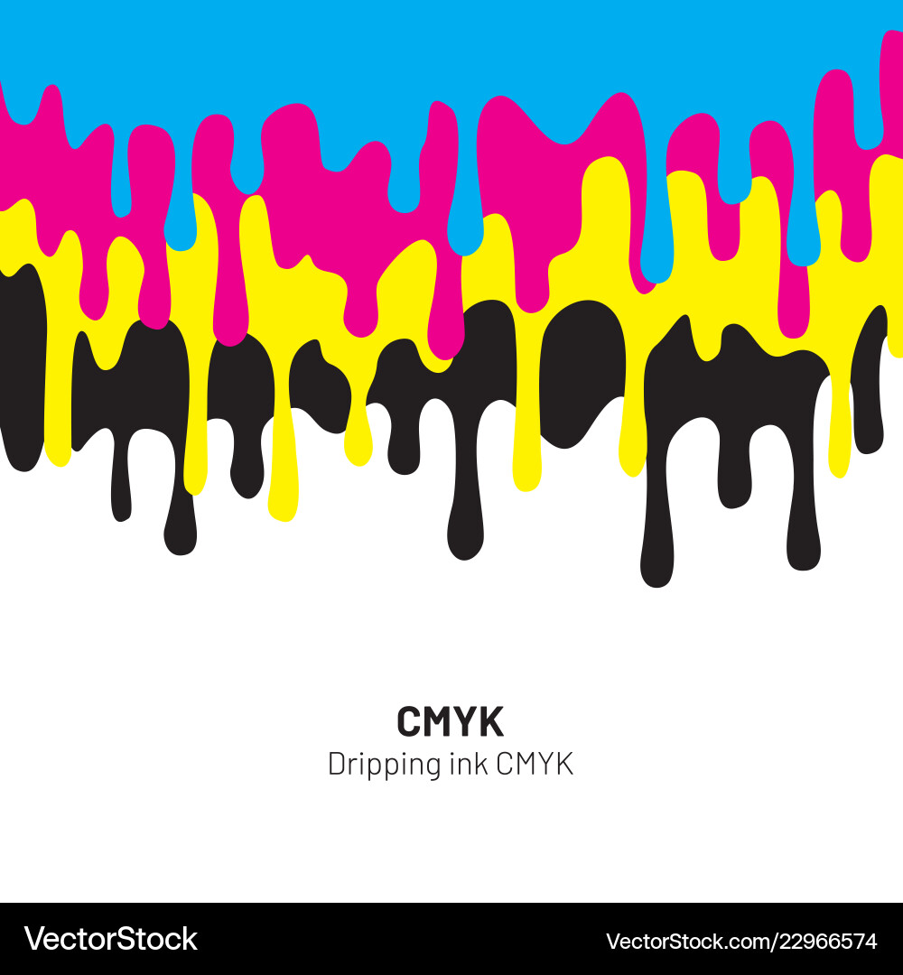Dripping ink cmyk stain liquid paint drip Vector Image