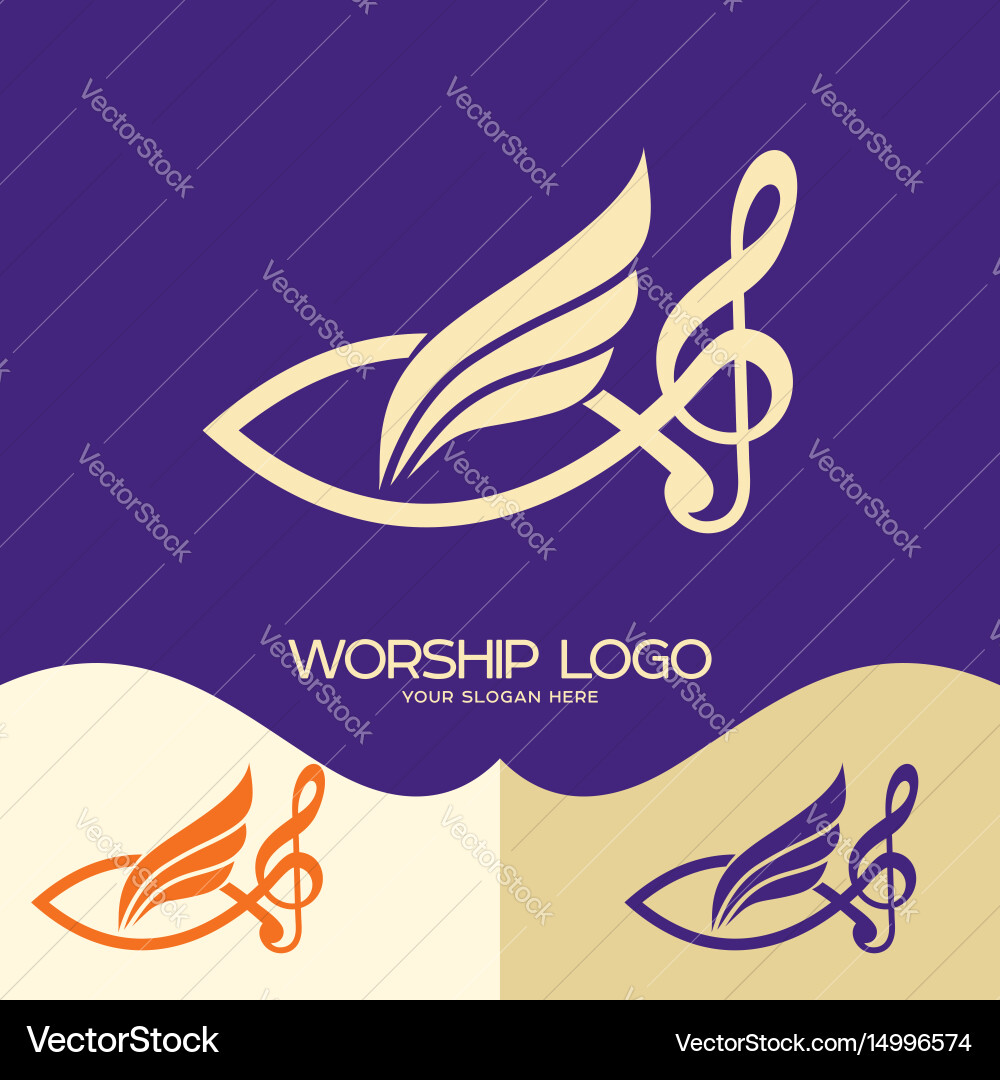 Jesus fish musical note treble clef and wing Vector Image