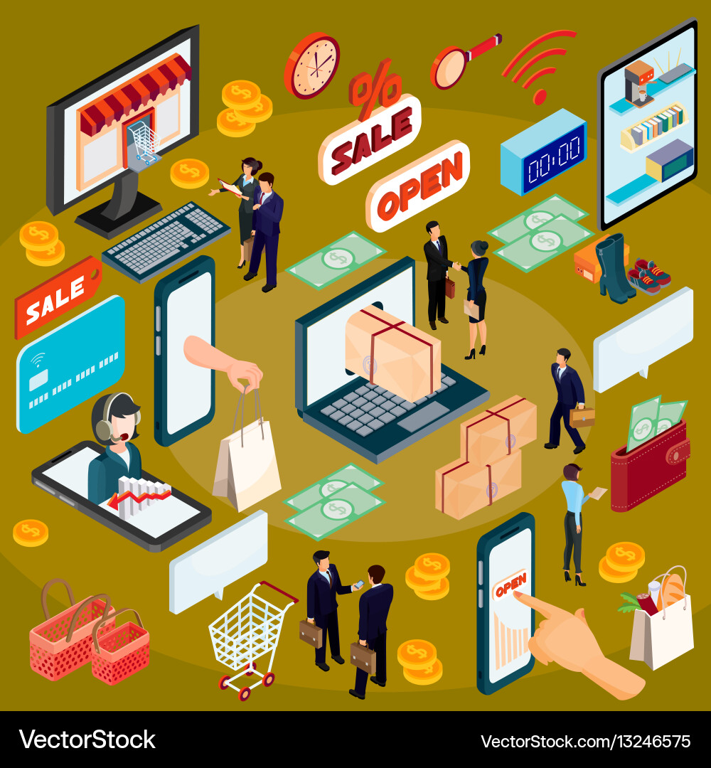 3d isometric concept of e-commerce online store Vector Image