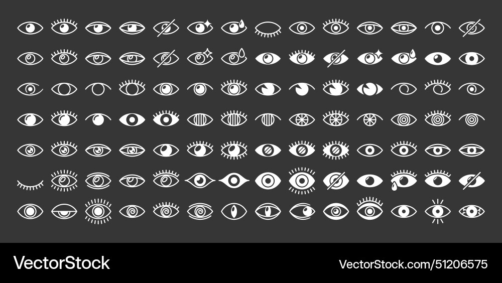 Big set of eye icons in stylized forms for use Vector Image