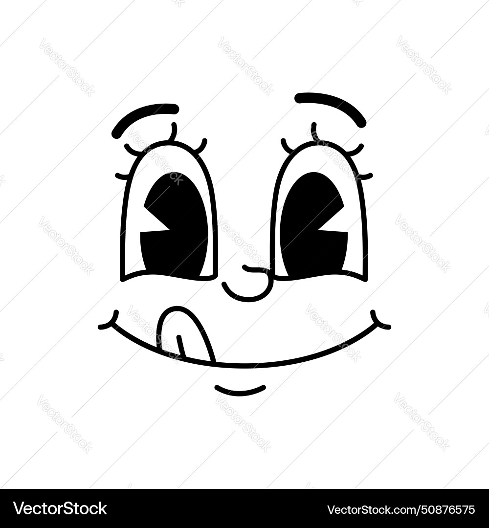 Cartoon funny comic groovy face with licking lips Vector Image