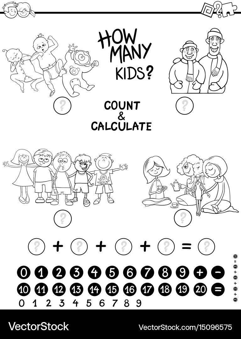 Count and calculate game coloring page Royalty Free Vector