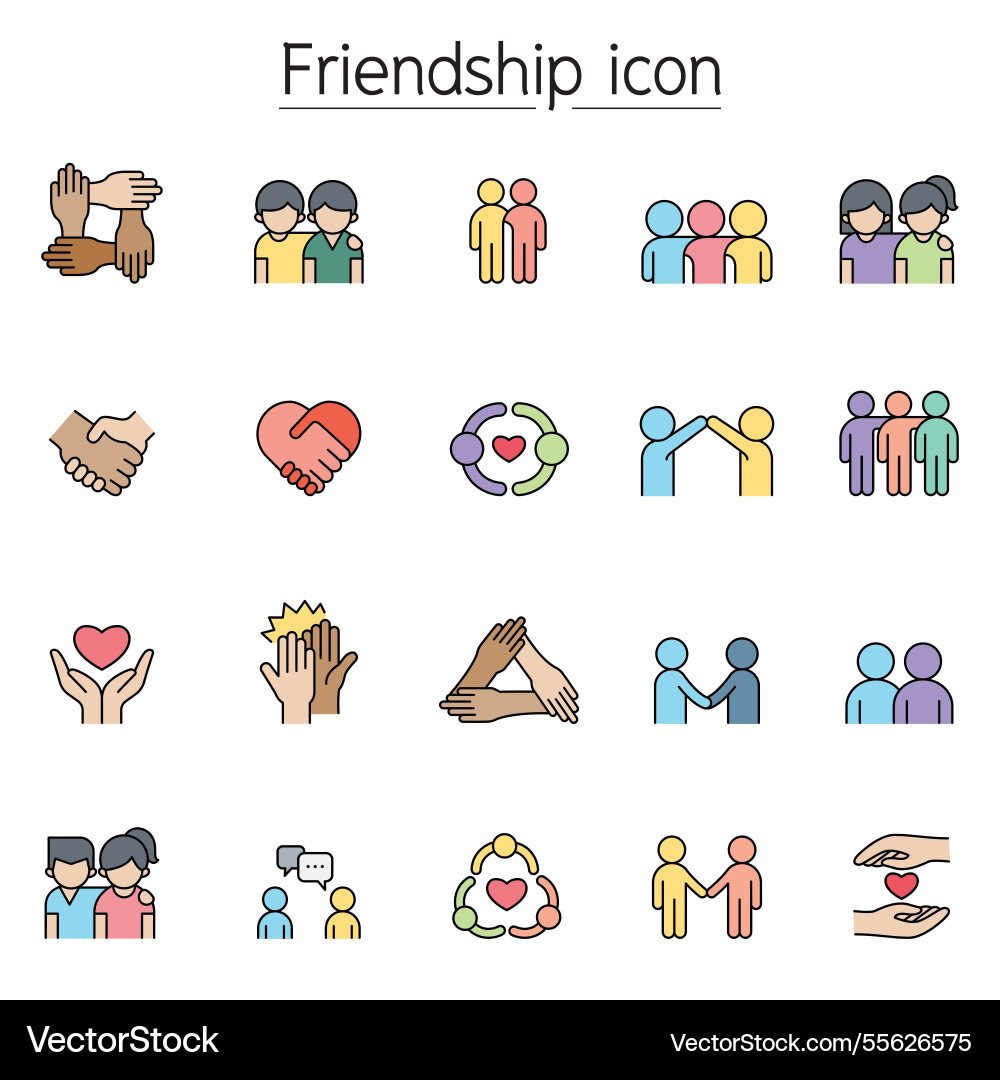 Friendship icon set in color line style Royalty Free Vector