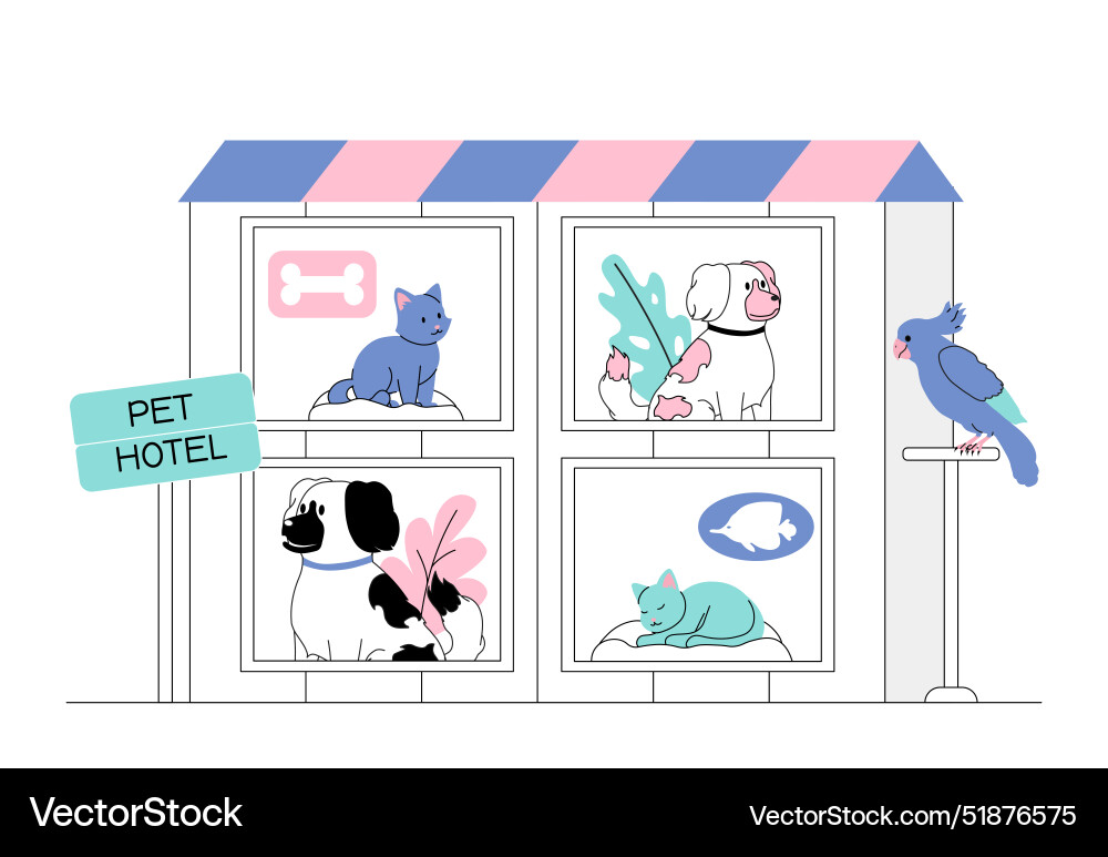 Pet hotel concept building with cat dog Royalty Free Vector