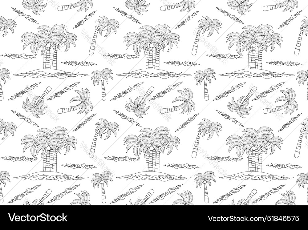 Tropical beach coloring page Royalty Free Vector Image