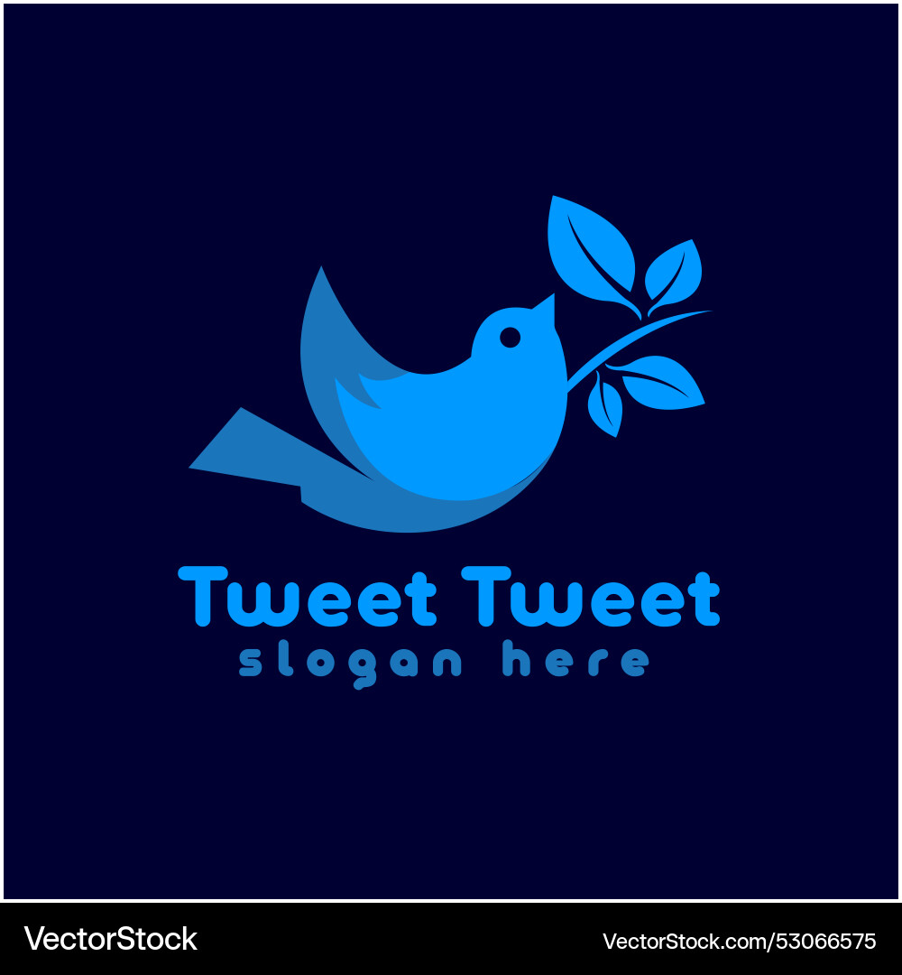 Tweet bird logo design with leaf and cute ty Vector Image
