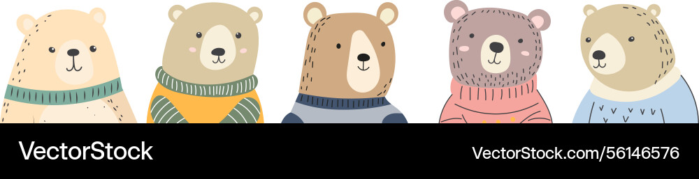 Bears character portrait in flat style on white Vector Image