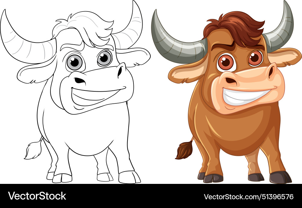 Colorful and outlined happy bull character Vector Image