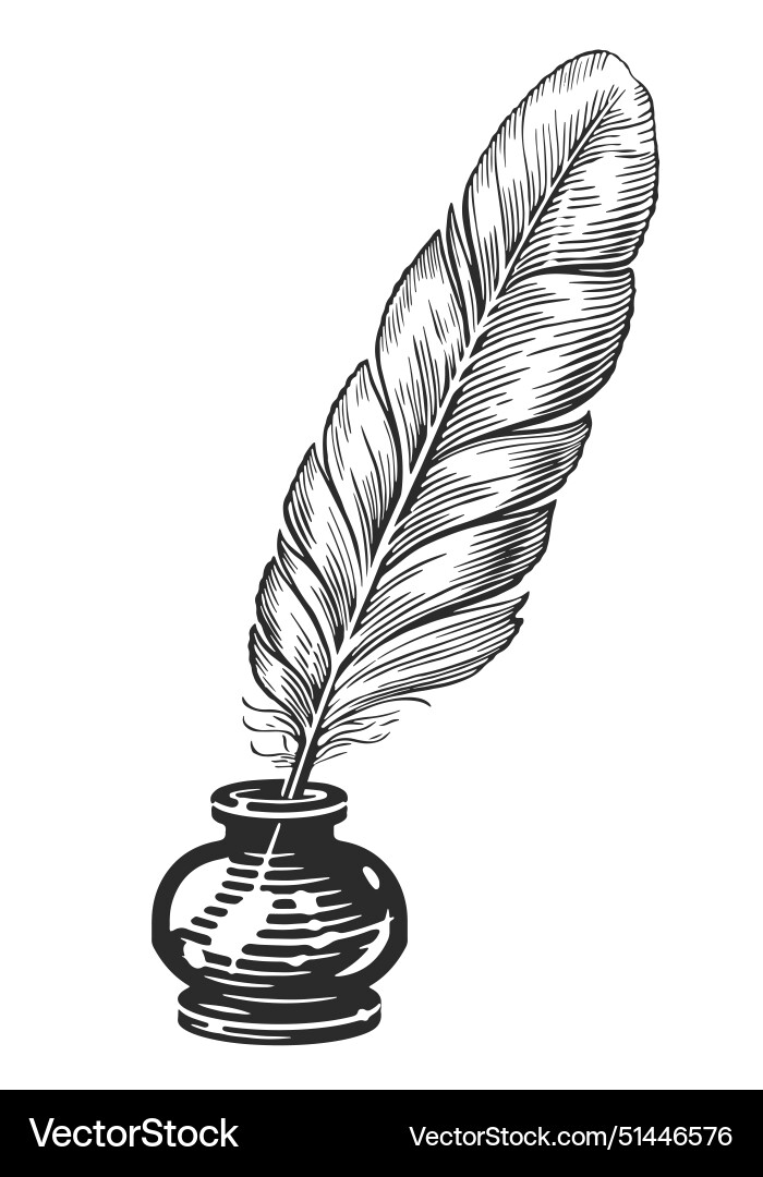 Feather quill pen in inkwell vintage Royalty Free Vector