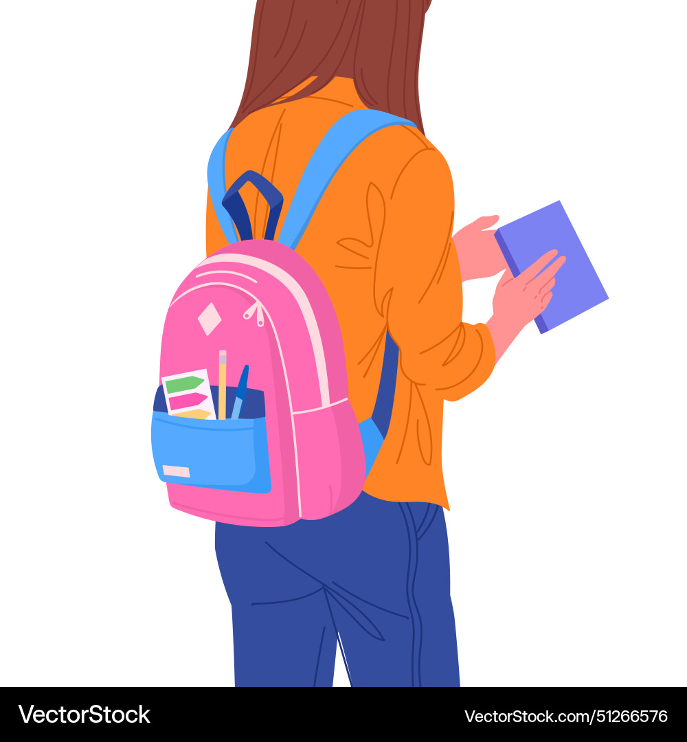 Female student carrying backpack girl Royalty Free Vector
