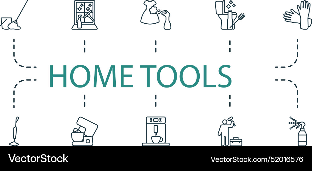Home tools outline icons set creative mop Vector Image