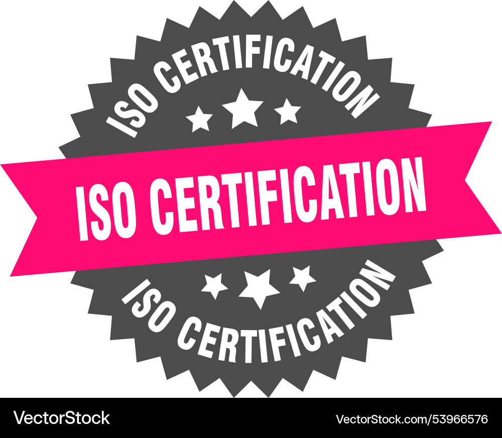 Iso certification round pink Royalty Free Vector Image