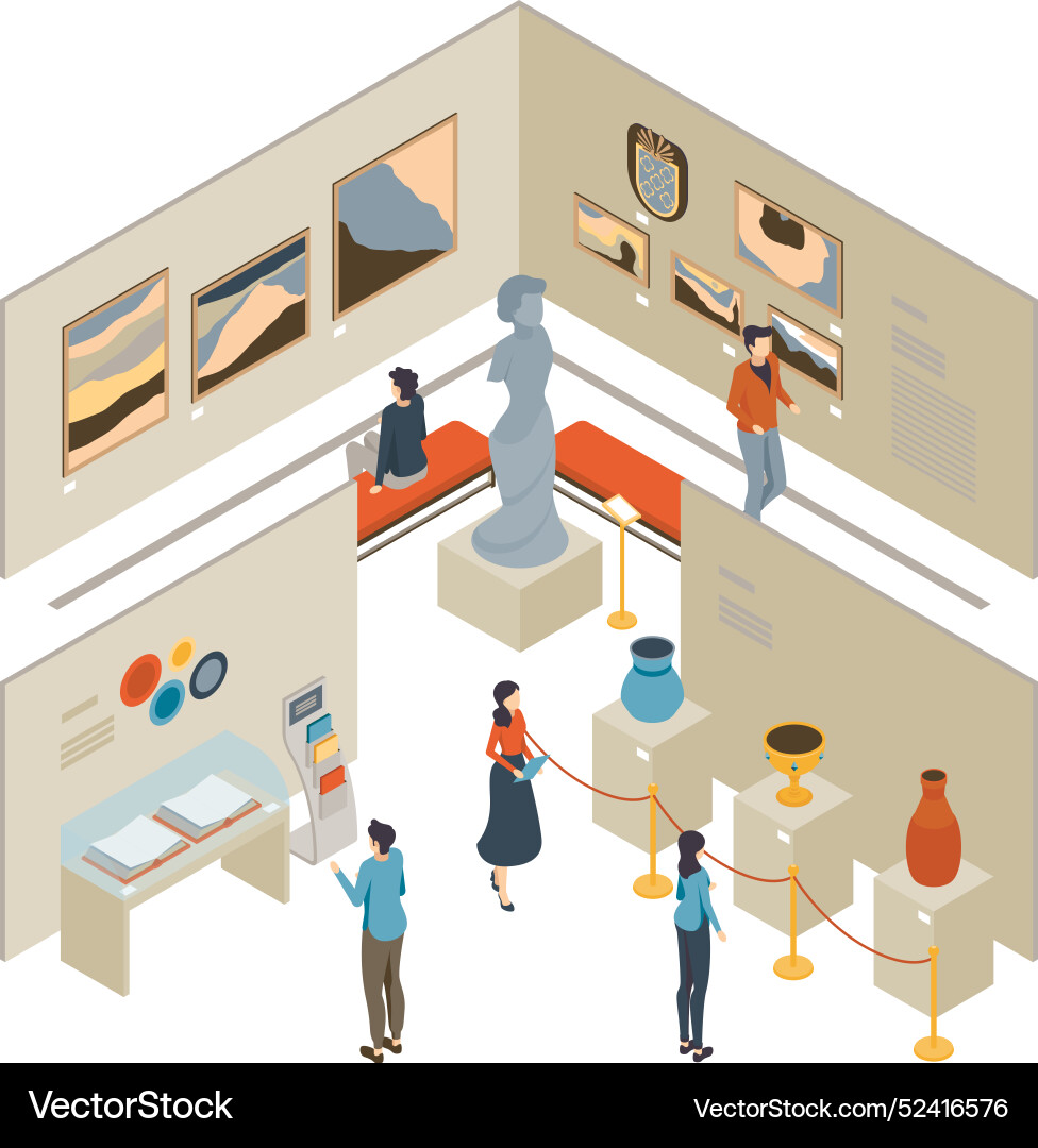 Isometric museum interior concept Royalty Free Vector Image
