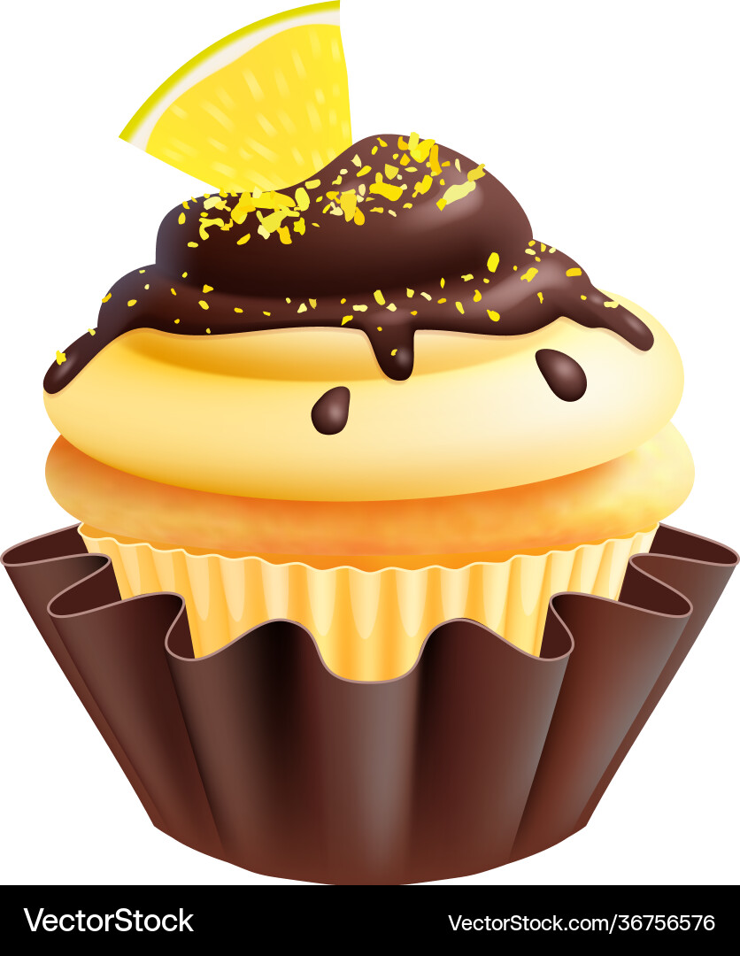 Lemon cake isolated realistic cupcake with lemons Vector Image