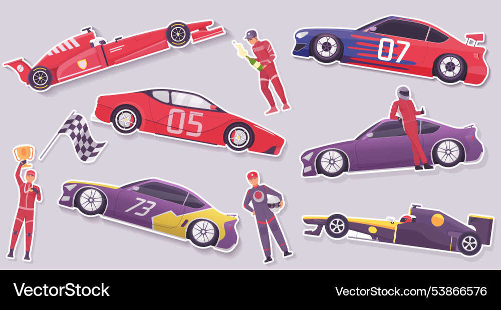 Racing hand drawn flat stickers template Vector Image