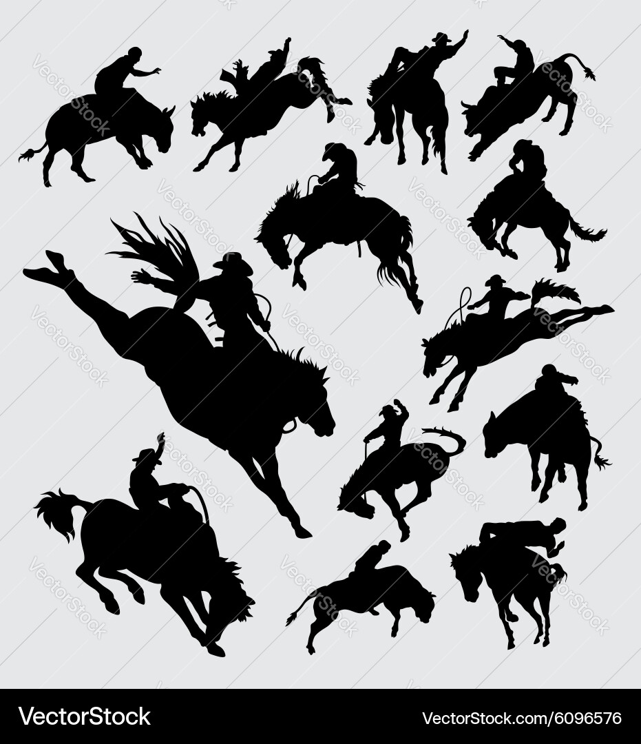Rodeo cowboy riding animal silhouettes Royalty Free Vector