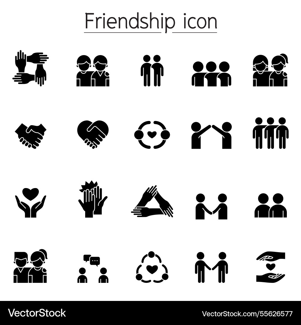 Friendship icon set in glyph style Royalty Free Vector Image