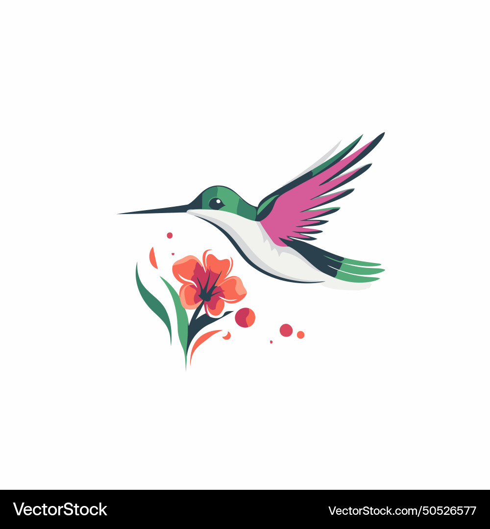Hummingbird with flower logo design template Vector Image
