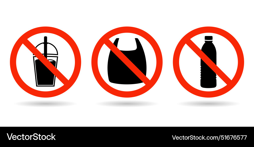 No plastics sign or plastic bag glass bottle Vector Image