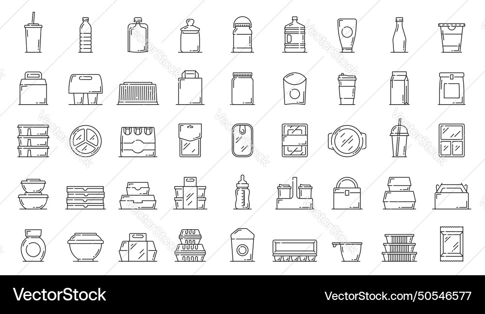 Plastic food containers disposable packages icons Vector Image