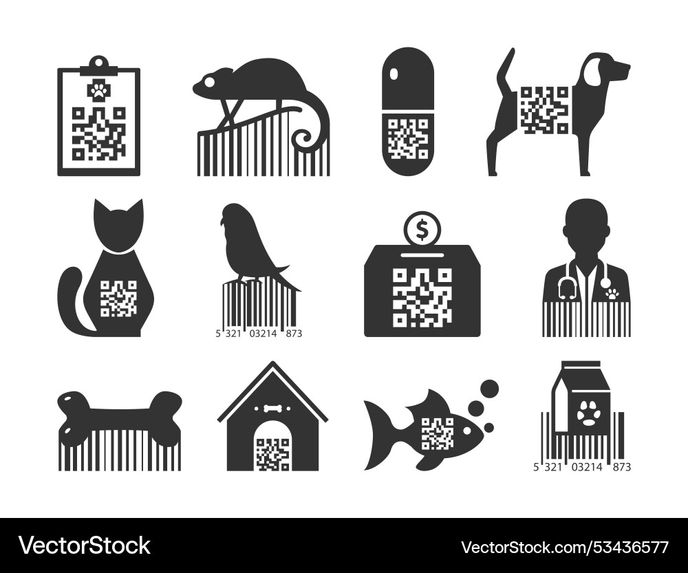 Qr code icons for pet stores representing Vector Image