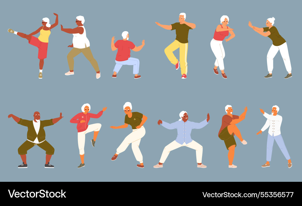 Tai chi elder people characters isolated set Vector Image