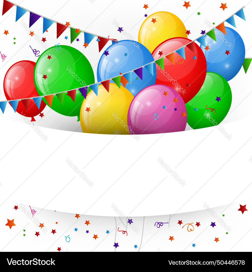 Balloons and confetti happy birthday banner Vector Image