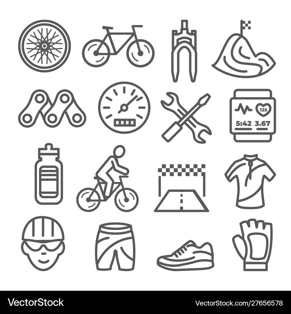 Biking Line Icons - Active Lifestyle Royalty Free Vector