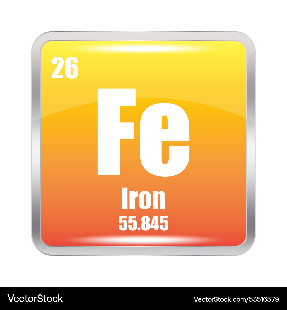 Iron element icon fe symbol focus atomic number Vector Image