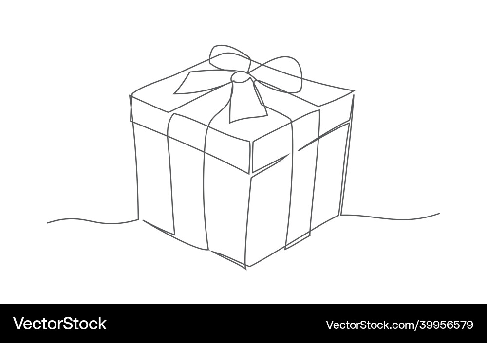 Present box one line drawing Royalty Free Vector Image