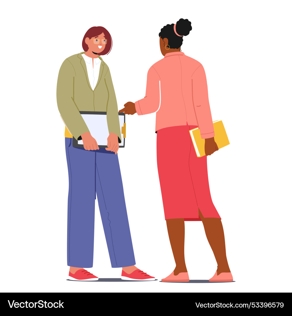 Two teachers female characters standing together Vector Image