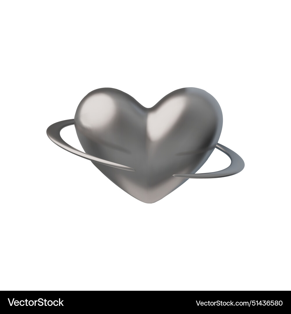 3d glossy chrome heart shape with ring in y2k Vector Image