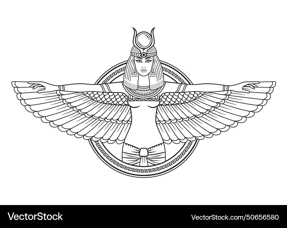 Ancient egyptian goddess with wings line art Vector Image