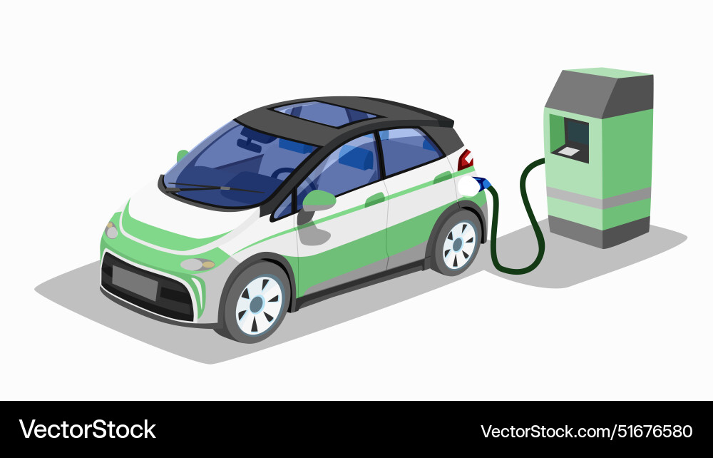 Ev car with refuel elecrical energy Royalty Free Vector