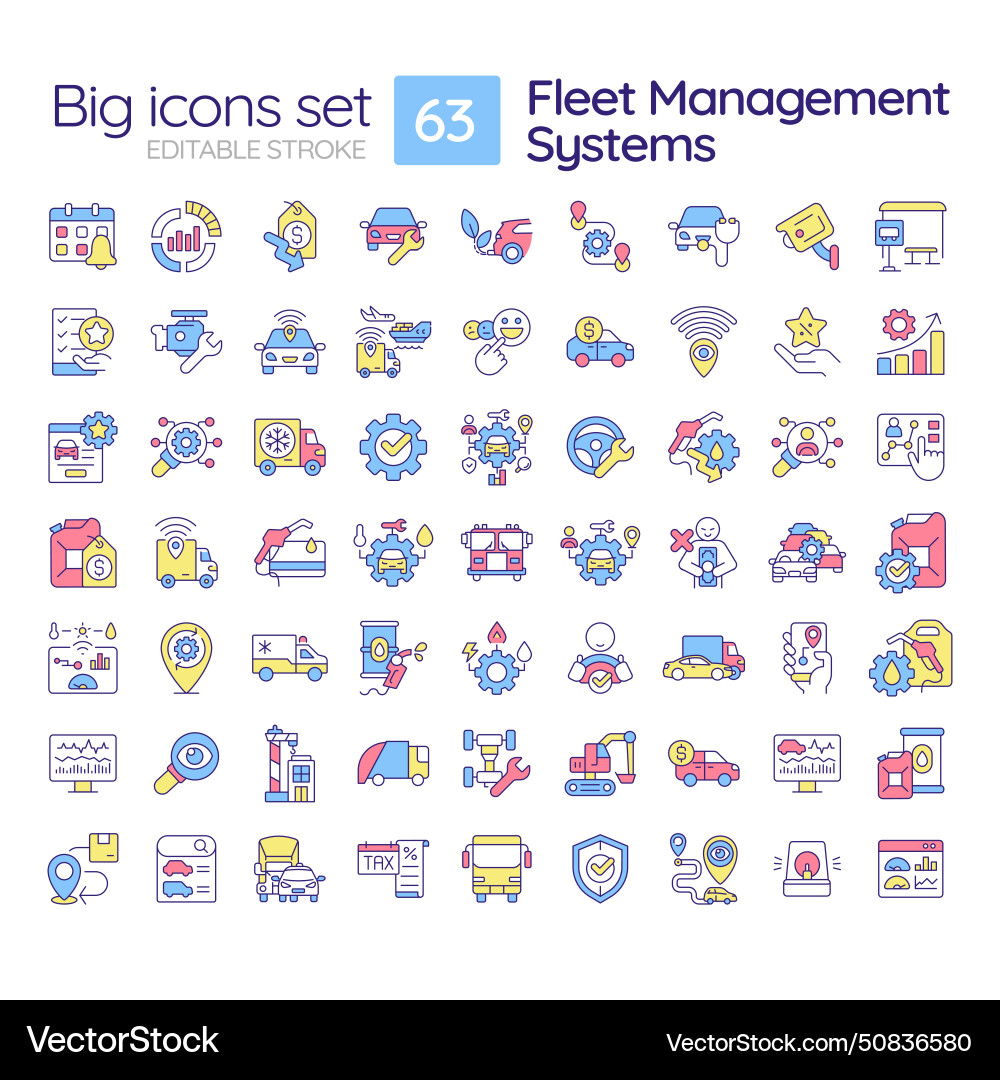 Fleet management systems rgb color icons set Vector Image