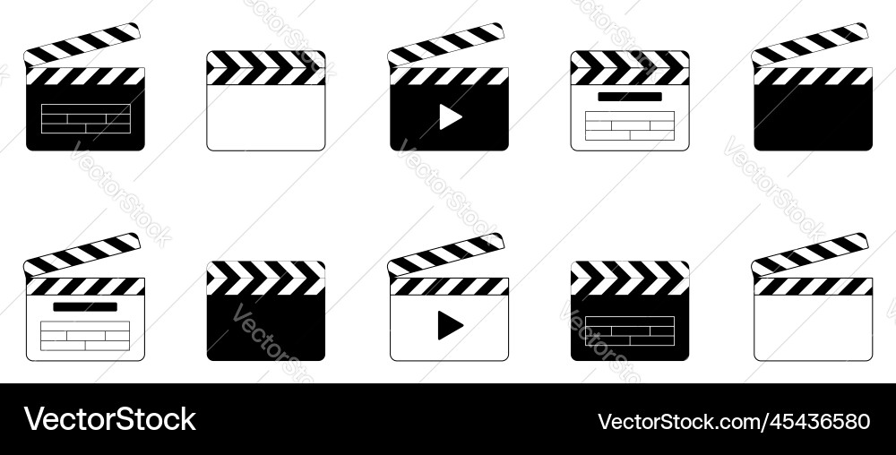 Movie clapper board icon set open and closed Vector Image