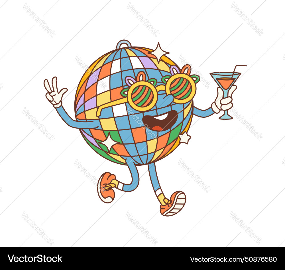 Retro cartoon groovy party disco ball character Vector Image