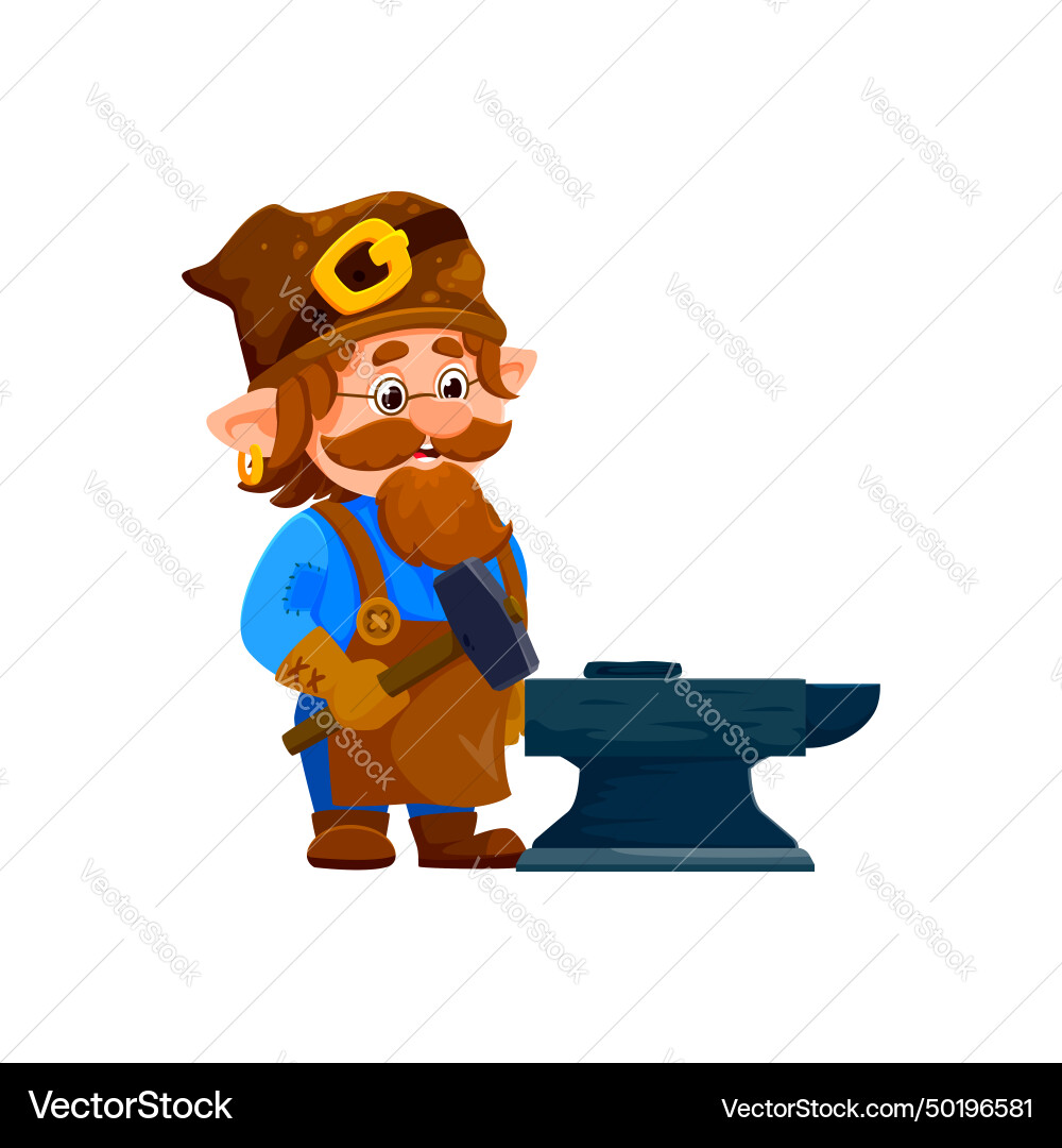 Cartoon gnome or dwarf blacksmith funny character Vector Image