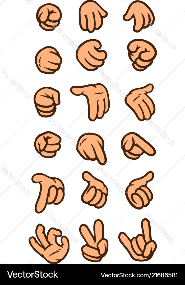 Cartoon white hand gesture icon set Royalty Free Vector
