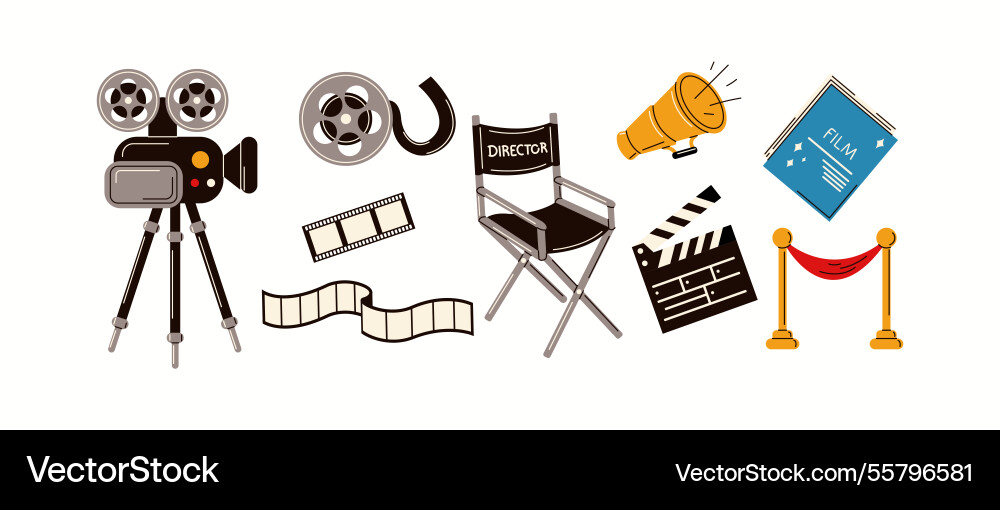 Filmmaking essentials with directors chair Vector Image