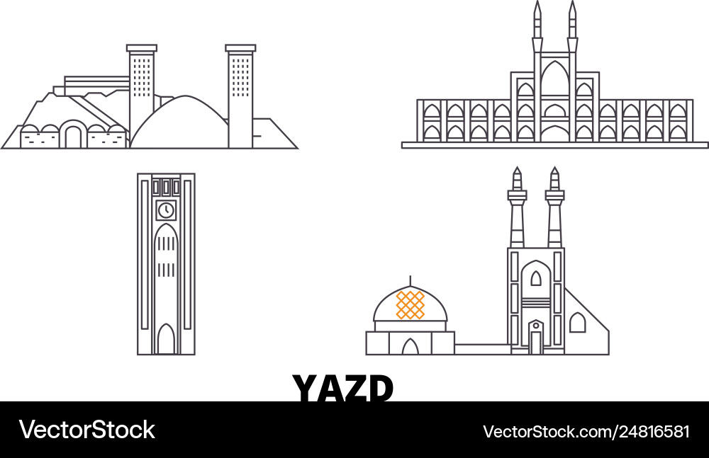 Iran yazd line travel skyline set Royalty Free Vector Image