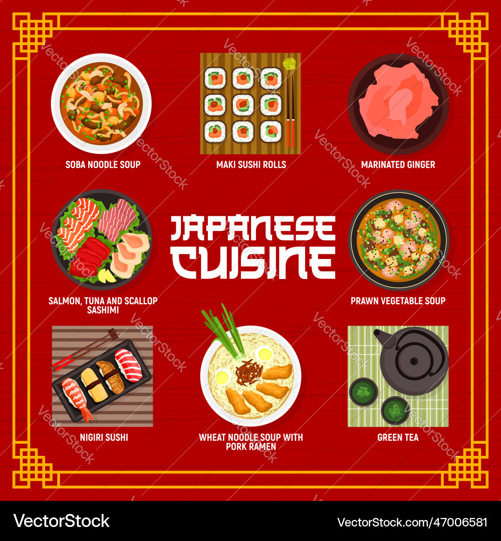 Japanese cuisine meals menu page template Vector Image