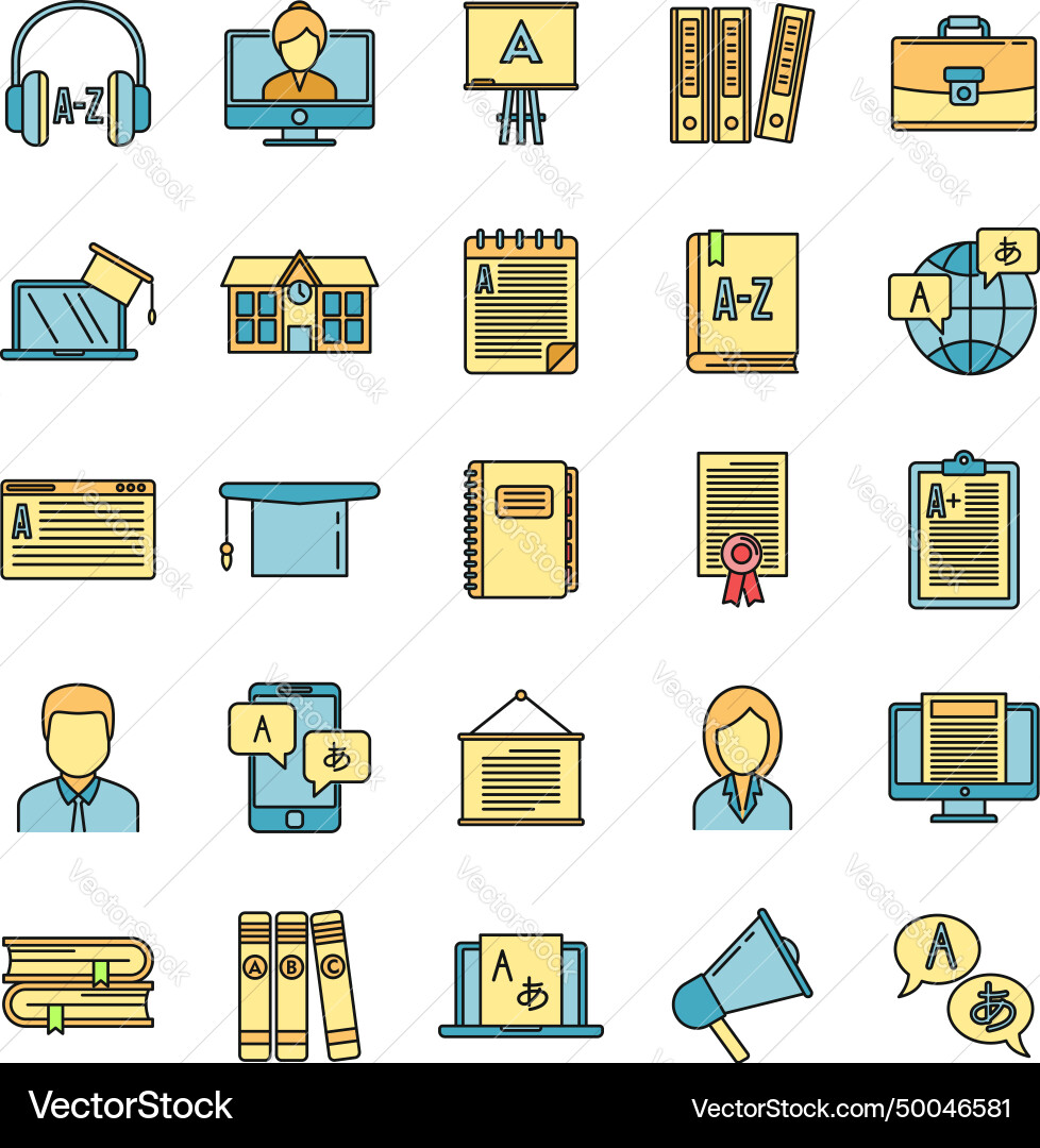 Modern foreign language teacher icons set Vector Image