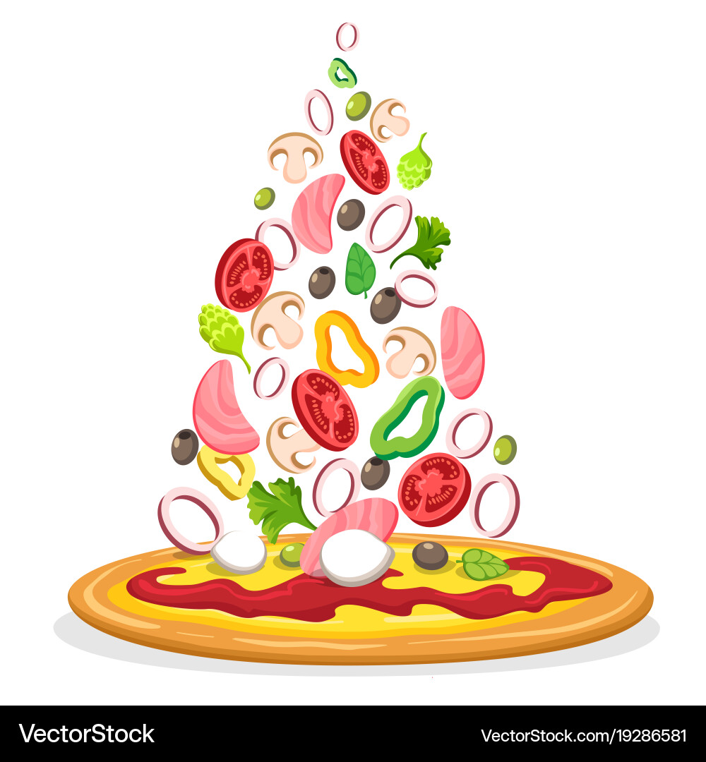 Pizza with falling ingredients poster Royalty Free Vector